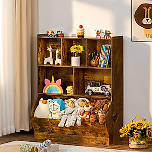 Lerliuo Kids Toy Storage Organizer, 3 Tier Children Bookcase and Bookshelf, Toddler 6 Cubby Toy Storage Cabinet, Toy Shelf for Playroom, Bedroom, Living Room, Nursery, School 39.37'' H (Brown)