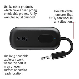 Twelve South AirFly Pro Bluetooth Wireless Audio Transmitter/Receiver for up to 2 AirPods/ Headphones; Use with Any 3.5 mm Audio Jack, Black