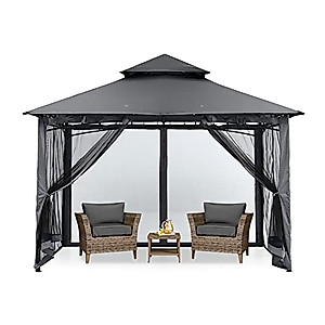 MASTERCANOPY Outdoor Garden Gazebo for Patios with Stable Steel Frame and Netting Walls (8x8,Dark Gray)