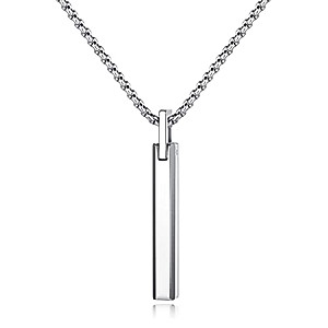 COAI Box Chain Simple Tungsten Steel Bar Pendant Necklace for Men 20"