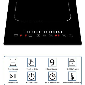 Karinear Induction Cooktop 2 Burners, 3500W 12'' Built-in Induction Stovetop with Flex Zone,Child Safety Lock, Timer, Pause, Slider Control Black Glass Electric Cooktop 220-240V Hard Wire