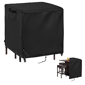 Guisong Waterproof Cover for Best Choice Products 5 Piece Outdoor Wicker Table Set, Protective Cover for Outdoor Bar Table and Stools Set-Black，59x59x38