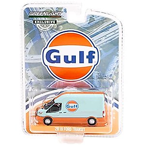 2019 Transit LWB High Roof Van Gulf Oil Light Blue and Orange Hobby Exclusive 1/64 Diecast Model Car by Greenlight 30260
