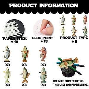 18pcs Glitter Fish Dessert Cupcake Topper Go Fishing Theme Decorations Baby Shower Boys Girls Happy Birthday Party Decor Supplies