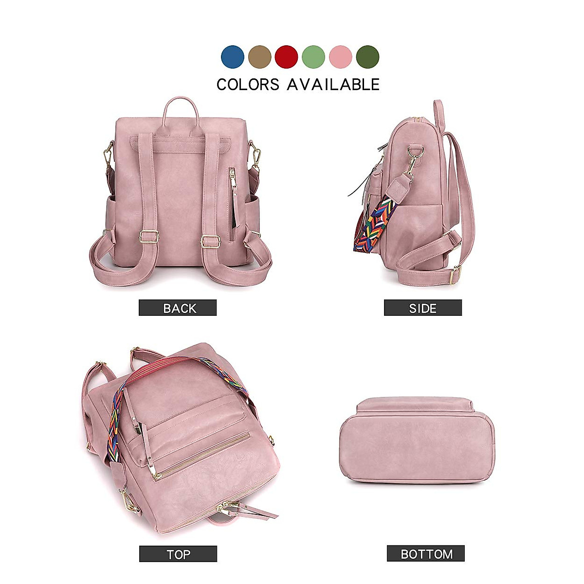 ZOCILOR Women's Fashion Backpack Purse Multipurpose Design Convertible Satchel Handbags and Shoulder Bag PU Leather Travel bag (Light Pink)