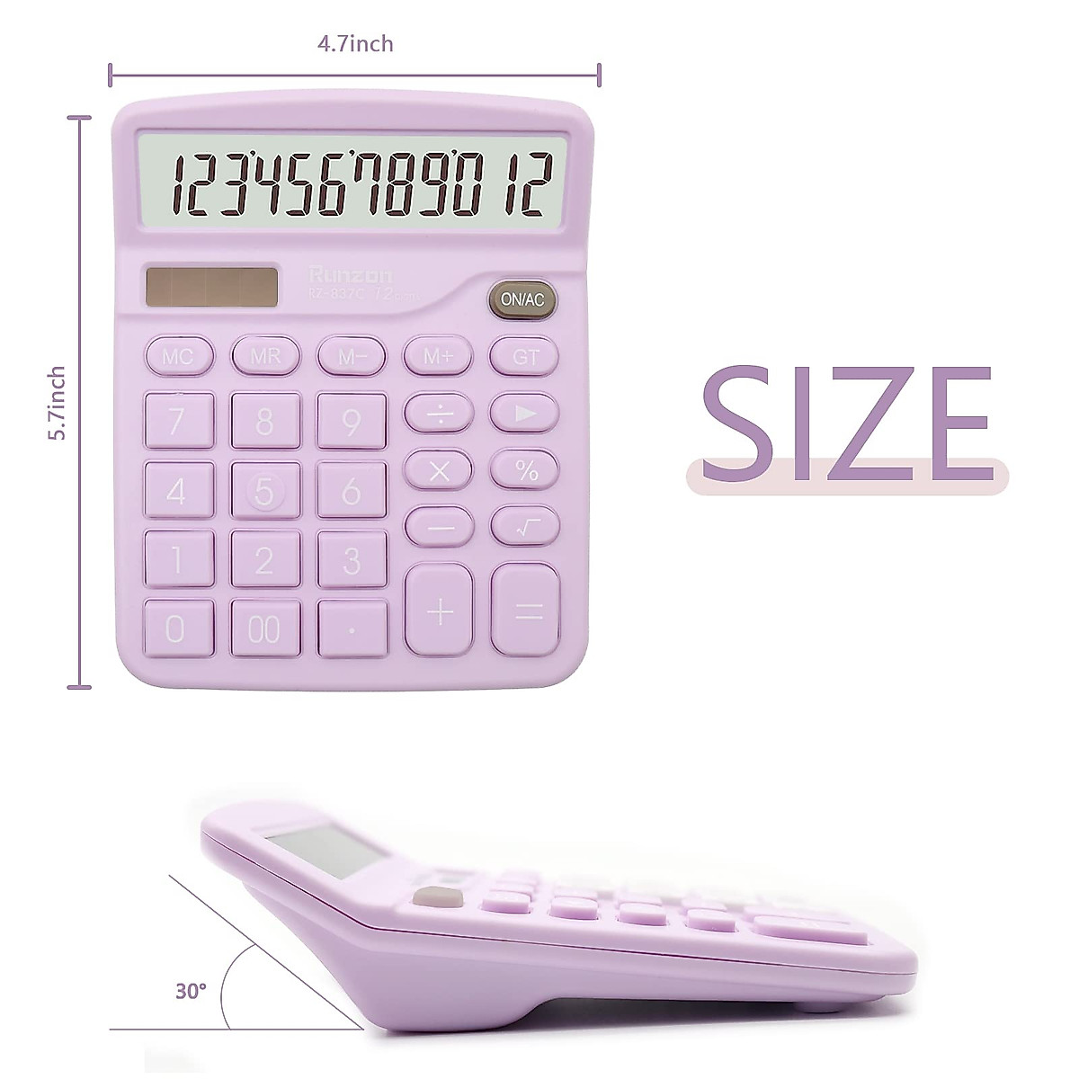 Purple Calculator, Basic Office Calculator, Desktop Calculator 12 Digit with Large LCD Display, Purple Office Supplies with Sensitive Button, Purple Desk Accessories, School Supplies……