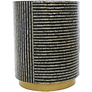 Deco 79 Mother of Pearl Shell Geometric Drum Accent Table with Gold Base, 18" x 18" x 23", Black