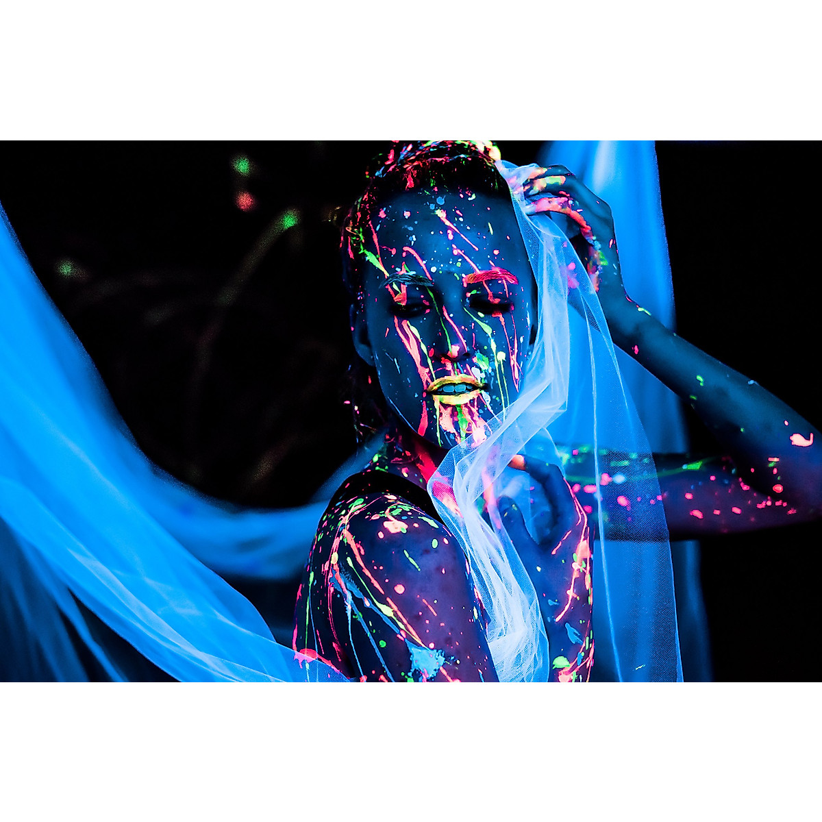 Midnight Glo Black Light Face and Body Paint (Set of 8 Bottles 0.75 oz. Each) - Neon Fluorescent Paint Safe On Skin, Washable, Non-Toxic