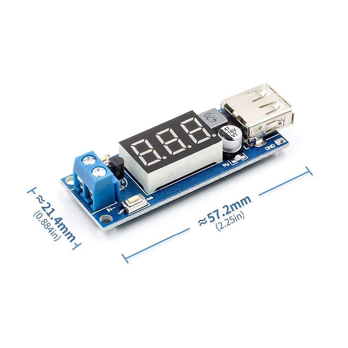 DAOKI 2 Pack DC-DC Buck Voltage Converter 6.5-40V to 5V 2A Step-Down USB Output Voltmeter Module Low Power Transformer with LED Display, 24AWG Wire