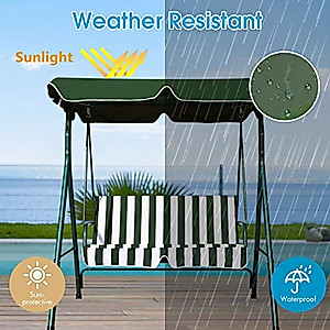 Tangkula 2-Person Patio Swing, Outdoor Yard Swing with Canopy & Cushion, Weather Resistant Steel Lounge Swing Chair for Porch, Backyard, Garden, Balcony (Green)