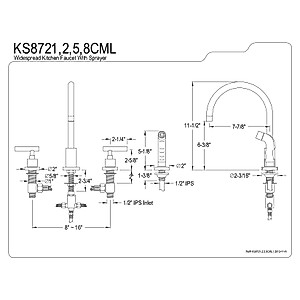 Kingston Brass KS8721CML Manhattan Widespread Kitchen Faucet, 7-7/8-Inch, Polished Chrome