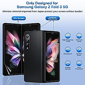 TOCOL [6 Items Designed for Samsung Galaxy Z Fold 3 5G- 2 Pack Front Tempered Glass Screen Protector + 2 Pack Inside TPU Screen Protector + 2 Pack Tempered Glass Camera Lens Protector, Bubble Free