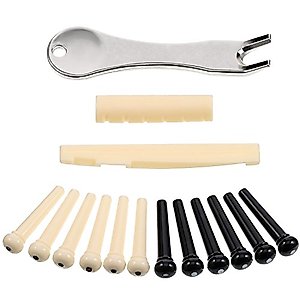 TecUnite 15 Pcs Acoustic Guitar Bridge Pins Puller Pulling Remover Extractor Tool with Guitar Saddle Nut and 12 Pack Guitar Bridge Pins