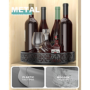 Lazy Susan Organizer, 12 Inch Lazy Susan Turntable for Cabinet, Turntable Organizer for Pantry Vanity Tray Countertop Spice Rack Kitchen Bathroom, Large Lazy Susan with 2 Removable Liners, Black