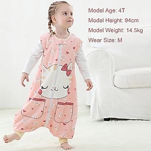 MICHLEY Unisex Baby Wearable Blanket Autumn Winter Toddler Sleeveless Sleeping Bag with Feet,Cat,1-3T