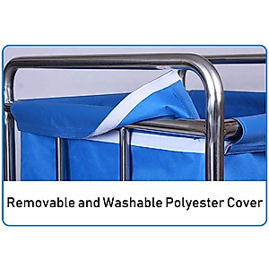 Medical Cart Lab Serving Cart, Utility Cart, Rolling Cart Heavy Duty Hotel Laundry Sorter Cart with Rolling Caster, Blue Lobby Linen Cart Room Service Rolling Trolley with Handle &Amp;Removable Cover