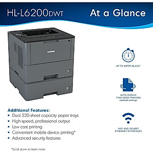 Brother HL-L6200DWT Wireless Monochrome Laser Printer with Duplex Printing and Dual Paper Trays (Amazon Dash Replenishment Ready)
