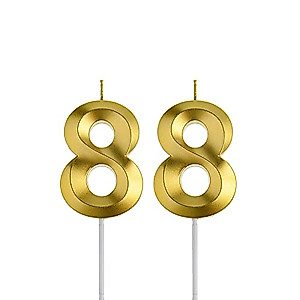 Gold 88th Birthday Candles,Gold Number 88 Cake Topper for Birthday Decorations Party Decoration