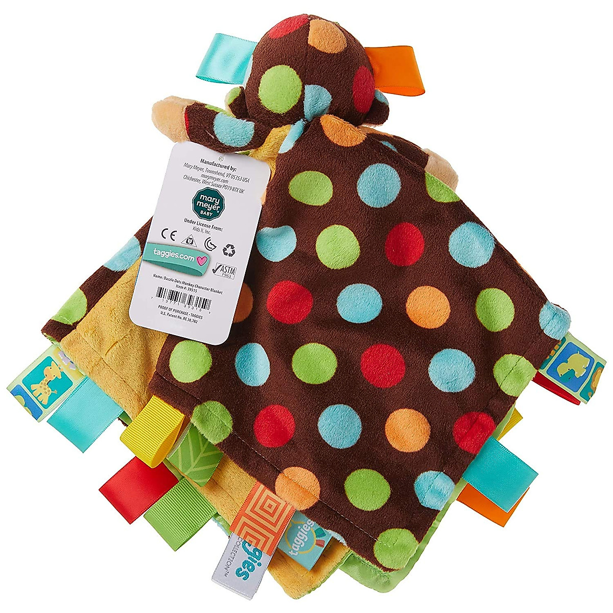Mary Meyer Taggies Dazzle Dots Character Blanket, Monkey