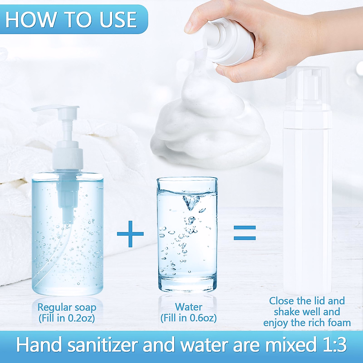 Foam Pump Bottle 8.5oz/250ml White Empty Foam Dispenser Bottle Travel Foaming Hand Soap Bottle Large Refillable Foaming Bottle for Shampoo Cleaning Traveling (4 Pack)