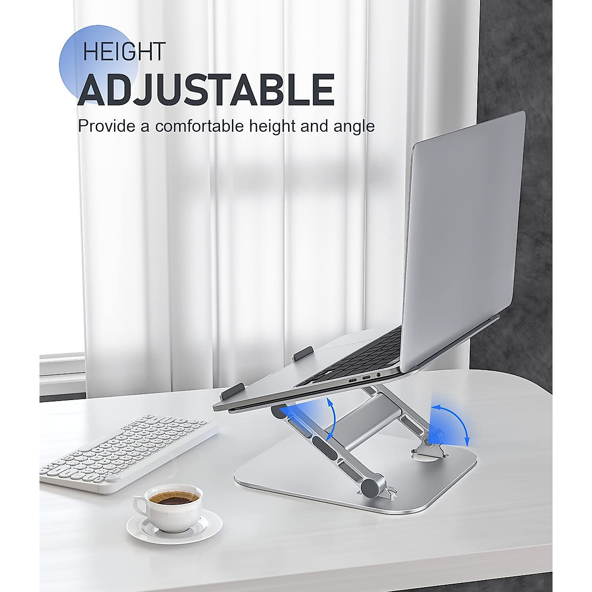 AOEVI Laptop Stand with Stable Support, Adjustable Laptop Riser for Desk, Aluminum Computer Stand Notebook Holder Compatible with MacBook Air Pro, Dell XPS, HP, Lenovo, Silver