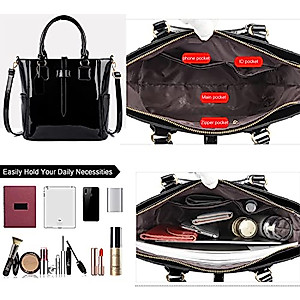 ZiMing Women Handbags and Purses Set Patent Leather Satchel Top Handle Handbag Chain Shoulder Crossbody Bags Wallet Card Holder 3 Pcs Set-Purple