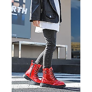 DADAWEN Boys Girls Glitter Ankle Boots Lace Up Waterproof Combat Boot With Side Zipper (Toddler/Little Kid/Big Kid) Red Glitter US Size 13 M Little Kid