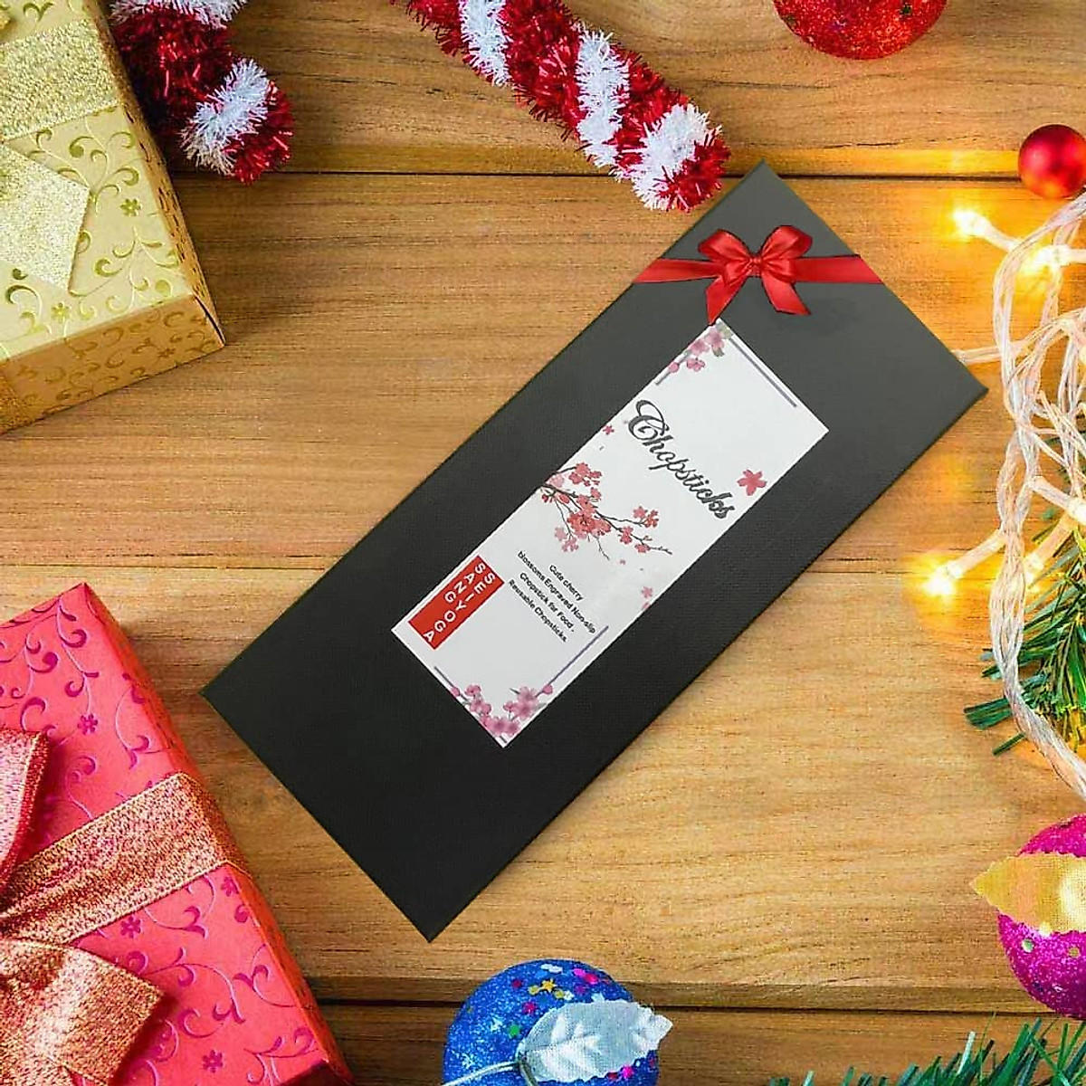 Sang Seiyoga 10 Pairs Solid Wood Chopsticks Reusable Dishwasher Safe，Cute cherry blossoms Engraved Non-slip Japanese Chopstick，9 Inch/23cm Gift Set