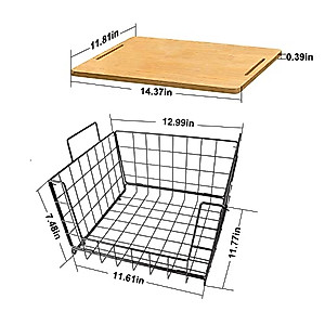 Stackable Wire Storage Baskets, TOBEFORT Fruit Basket for Kitchen Large Metal Bin for Cabinet Pantry Organization and Storage, Nesting Rectangular Basket with Wood Lid, Black