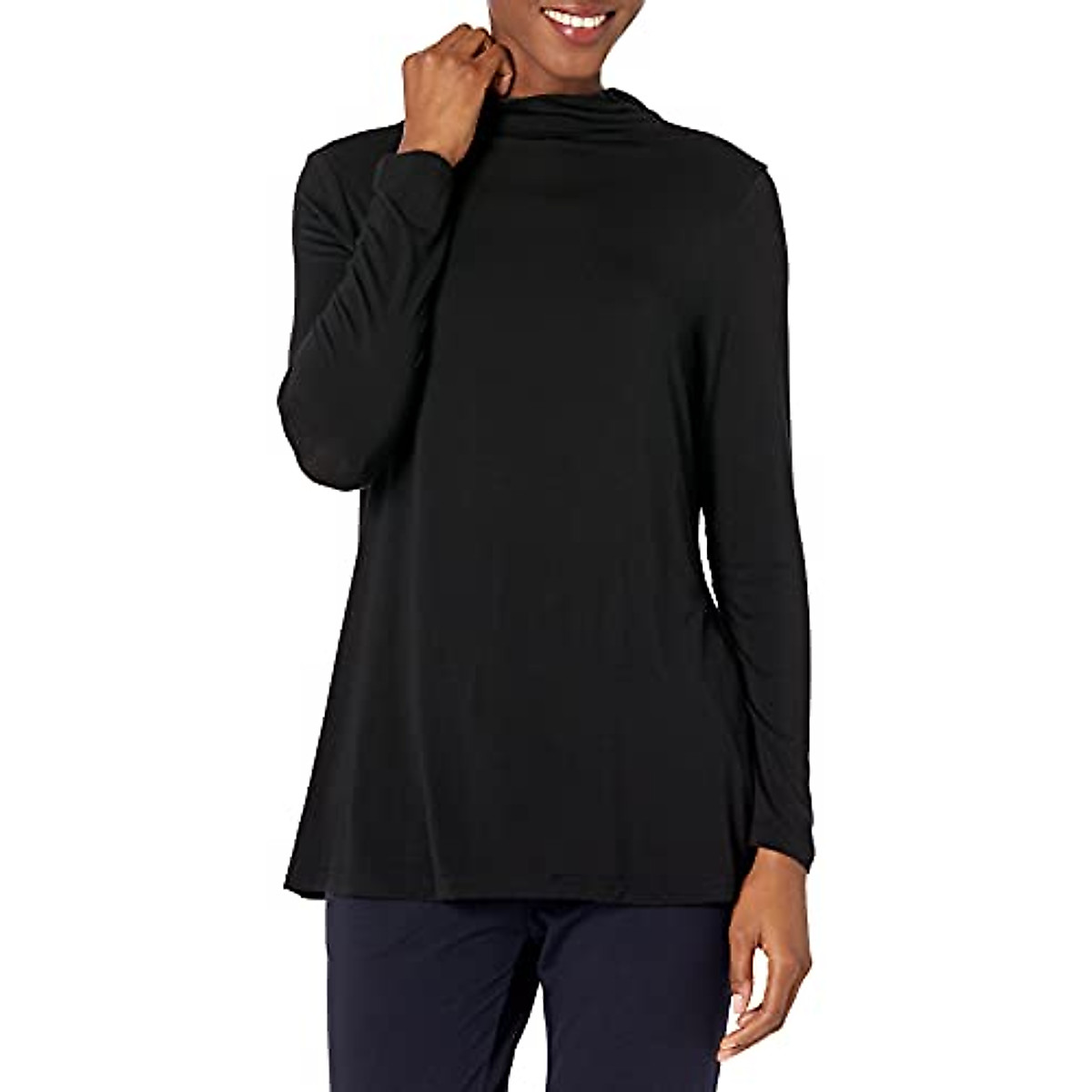 Amazon Essentials Women's Jersey Long-Sleeve Mock Neck Swing Tunic (Previously Daily Ritual), Black, Medium