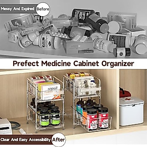 FEIMADA Under Sink Organizers and Storage 2 Packs, 2 Tier Bathroom Organizer Clear Pull out Cabinet Organizer for Bathroom Storage Kitchen Pantry Storage, Medicine Cabinet Organizer with Dividers