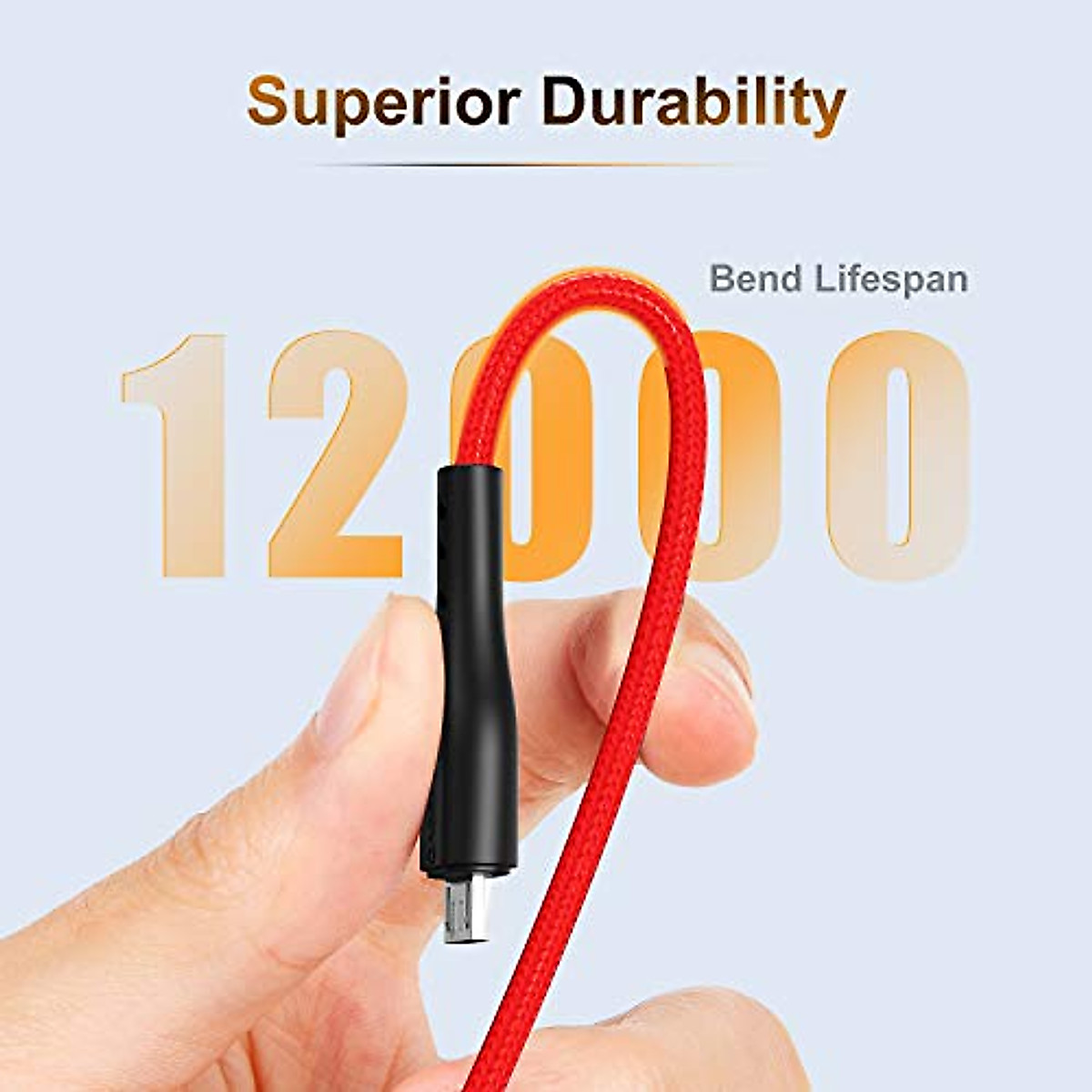 Micro USB Cable Braided 10ft, Android Charging Cable Fast Phone Charger Cord with Extra Long Length Nylon Braided Compatible with PS4,Samsung Galaxy S7 Edge/S7/S6,Note 5 4,LG(3pack)