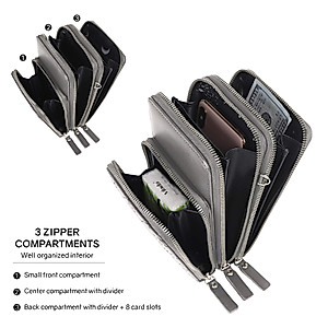 Emperia Mia Lightweight Triple Compartment Small Quilted Leather Phone Purse Crossbody Shoulder Bag for Women Grey2