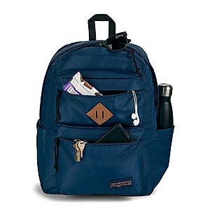 JanSport Double Break Backpack – 15-inch Padded Laptop Compartment, Dual Water Bottle Pockets, Internal Organizer, Large Main Compartment, Navy