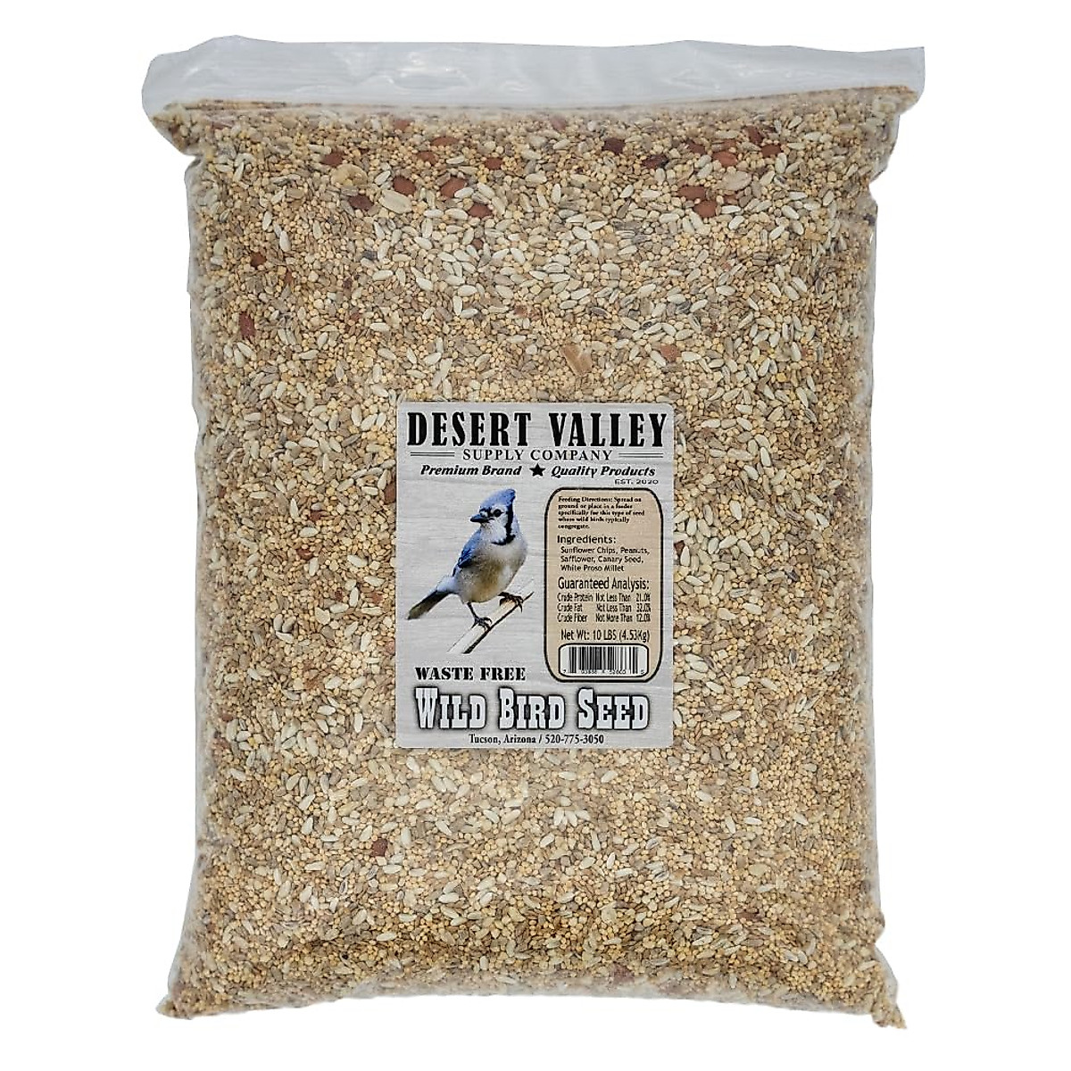 Desert Valley Waste Free Seed, All Natural, Non-GMO Premium Wild Bird and Wildlife Food for Jays, Dove, Cardinals, Squirrels, Chipmunks and More (10 Pounds)