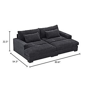 US Pride Furniture Luxe Double Chaise Sleeper Sofa with Soft Corduroy Upholstery, Adaptable to Twin Bed, Comfortable Living Room Couch for Modern Homes, 89.9" Wide, Black