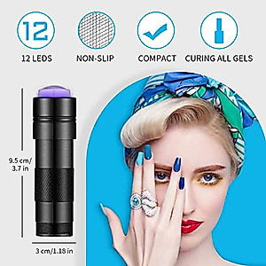 DOUITH Mini UV LED Nail Lamp for Gel Nails with 12 LED, Portable Gel LED UV Nail Lamp with Silicone Nail Stamper, Battery-Powered Gel Cure Lamp Stainless Steel Manicure Tool