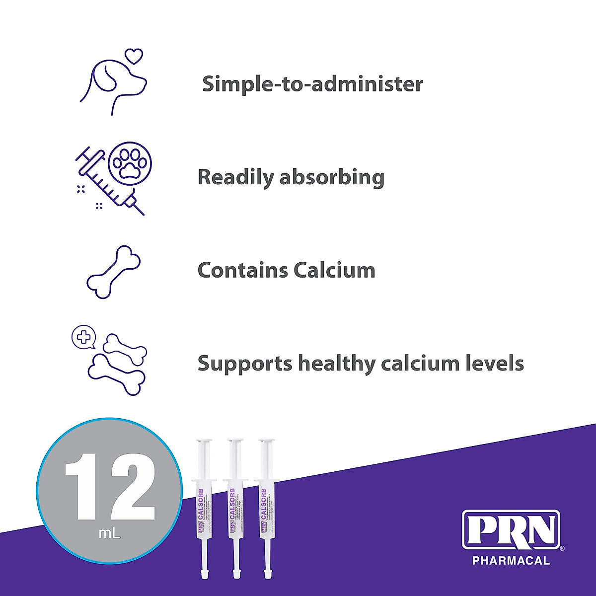 PRN Pharmacal Calsorb - Calcium Nutritional Supplement to Help Maintain Healthy Calcium Levels in Dogs - Gel-Based Dog Nutritional Supplement in an Easy-to-Use Syringe - 12 mL Syringe (3 Packs)