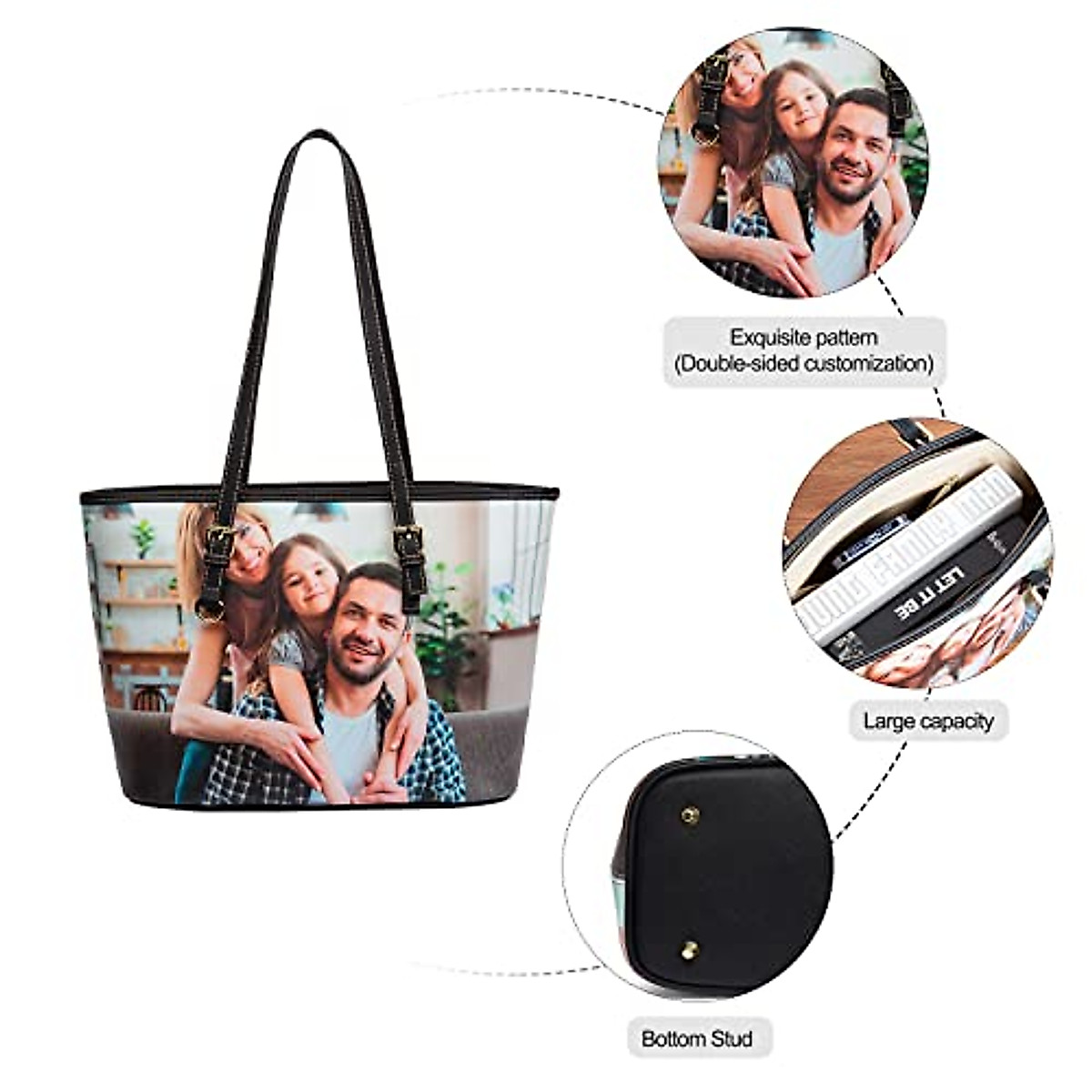 kaululu Personalized Photo Tote Bag Custom Picture Shoulder Bag Handbags Handle Satchel for Women