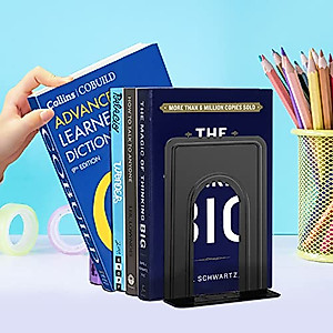 JIKIOU Book Ends Universal Premium Bookends for Shelves, Non-Skid Bookend, Heavy Duty Metal Book End, Book Stopper for Books/Movies/CDs/Video Games, 6.69 x 4.9 x 4.3 in, Black (3 Pairs/6 Pieces)
