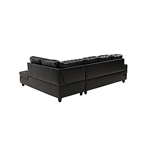 GINGVAT Black Faux Leather Sectional Sofa, L Shaped Couch with Right Chaise Storage Ottoman & 2 Pillows for Living Room Furniture Sets