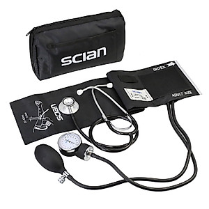 Scian Aneroid Sphygmomanometer and Dual Head Stethoscope Set with Blood Pressure Cuff 8.7”-16.5” in Carrying Bag for Doctos Nurses Senior Home Use (Black)