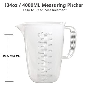 1 Gallon Measuring Pitcher-Convenient Conversion Chart,134oz Extra Large Plastic Measuring Cup-Strong Food Grade Material,Graduated Mixing Pitcher Great for Lawn,Pool Chemicals, Motor Oil and Fluids