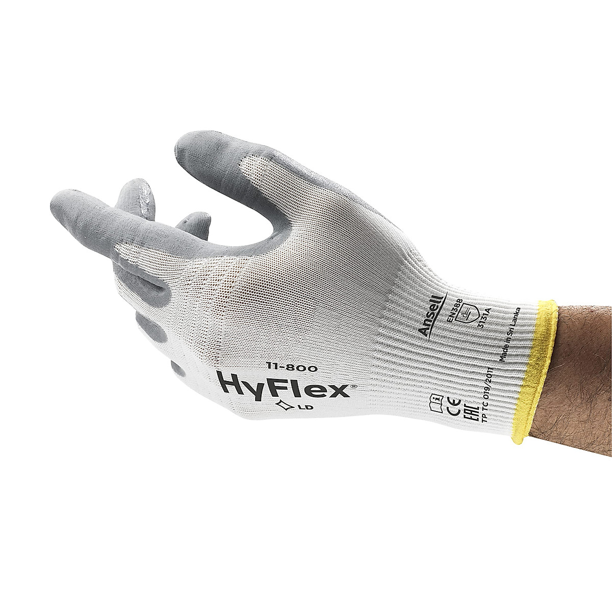 Ansell HyFlex 11-800 Nylon Glove, Gray Foam Nitrile Coating, Knit Wrist Cuff, Medium, Size 8 (Pack of 12)