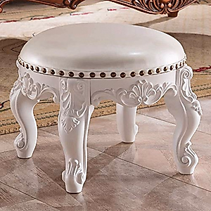 LLLY Footstool,European Classical Creative Footstool Sofa Stool, Living Room Coffee Table Stool Oil Wax Leather Cushion, Soft and Comfortable (Color : White-Patch Five-Pointed star4)