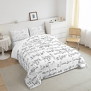 Feelyou Math Formula Duvet Set Mathematical Comforter Set for Kids Boys Girls Educational Bedding Set Science Comforter Black White 1 Comforter Set with 1 Pillowcase Twin Size Boys