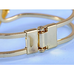 Alilang Golden Tone Clear Crystal Rhinestone Black Enamel Cheetah Leopard Jaguar Head Bangle Bracelet