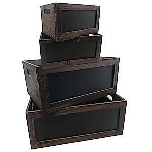 oojami Set of 4 Rustic Brown Wood Nesting Storage Crates | Chalkboard Front Panel | Cutout handles | Ideal for Storage, Decoration, Party , Kitchen, Office and More