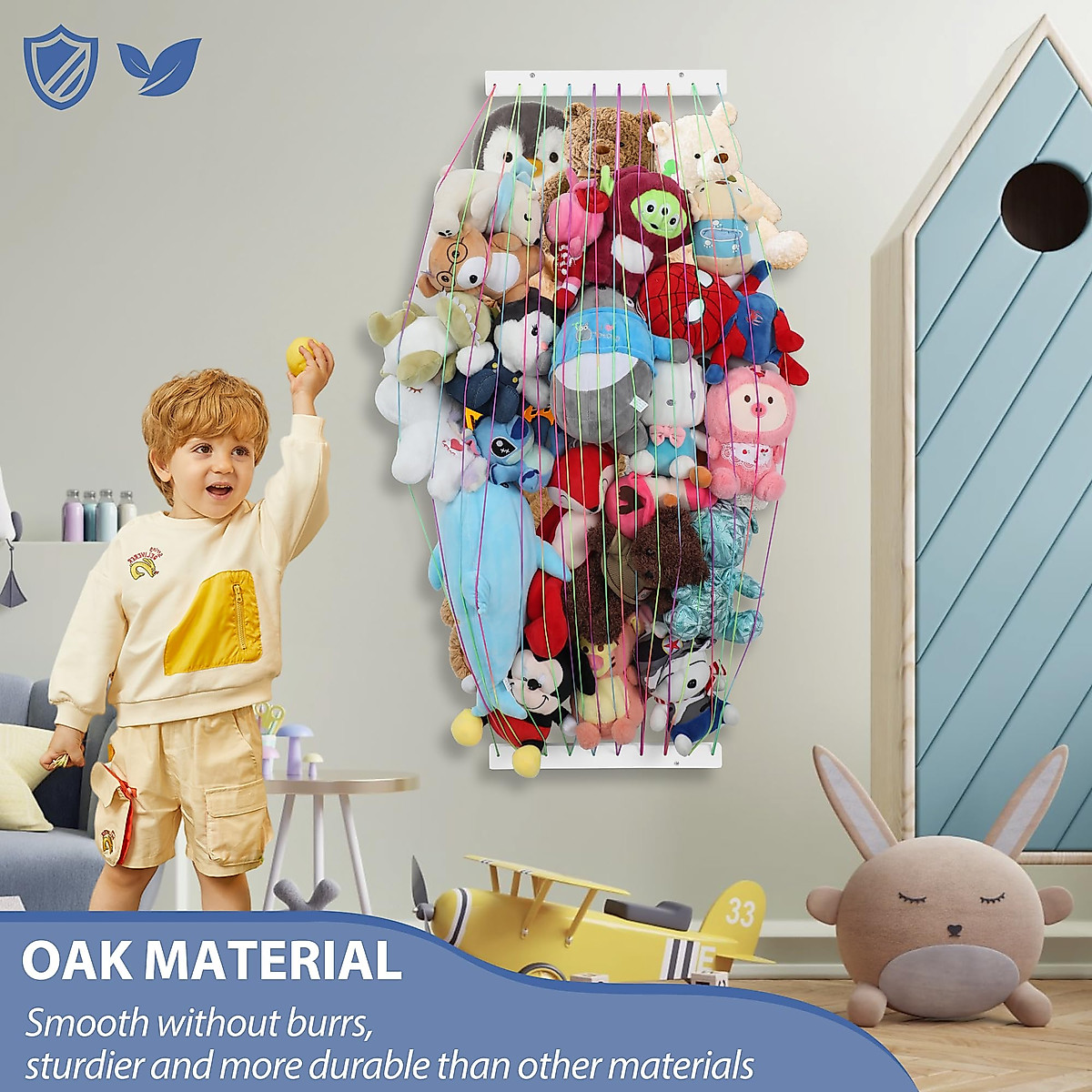 PHOENANCEE Stuffed Animal Storage,Stuff Animals Organizer for Plushies Toy Holder Net Zoo for Kids Nursery Playroom Bedroom,Save Space,Length Adjustable,Upgraded(White)