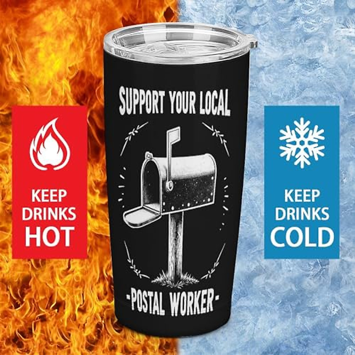 Support Your Local Postal Worker 1 20 OZ Stainless Steel Tumbler Travel Car Coffee Mug with Straw Lid Cleaning Brush Coffee Tumbler Mug for Women Men